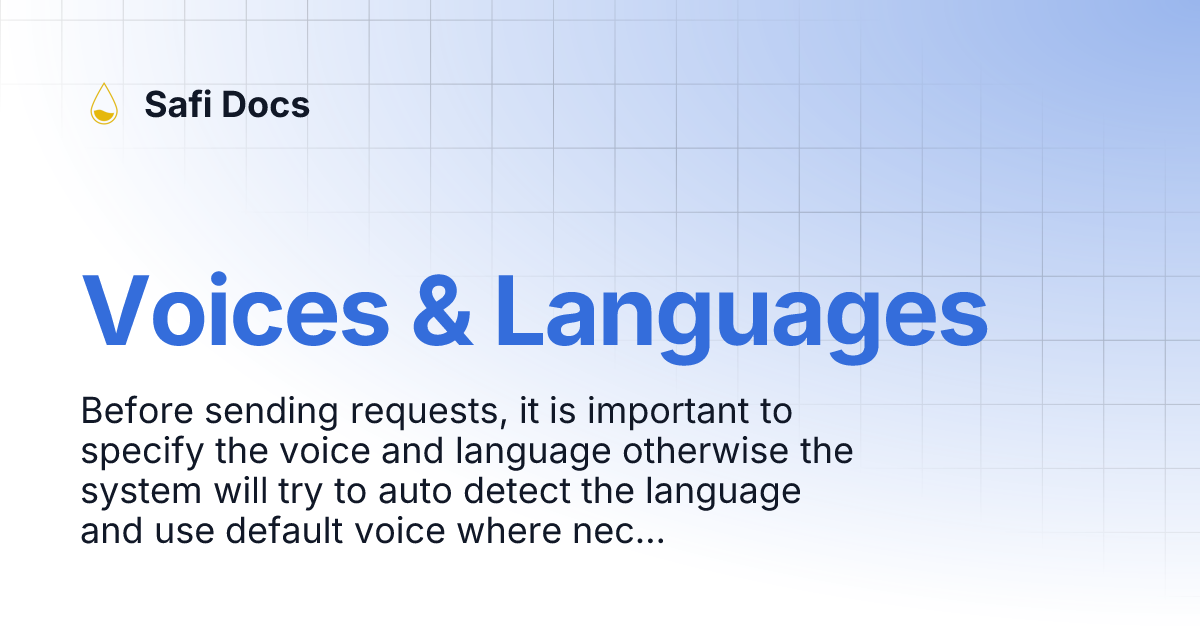 Voices & Languages | Safi Docs